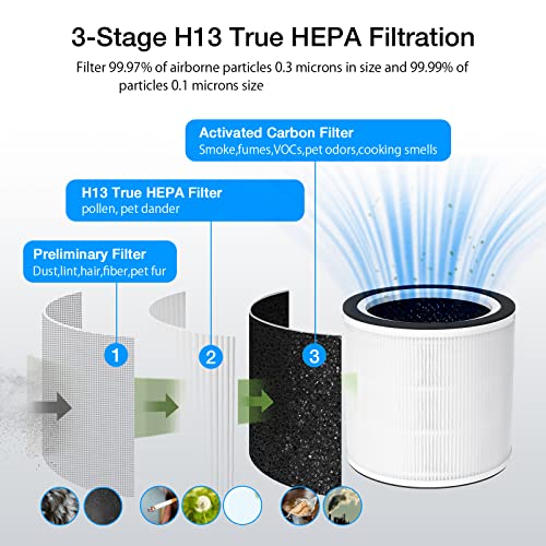 BLITZHOME Air Purifiers for Home, True H13 HEPA Filter, Air Cleaner Filter, Hands-free Voice Command,Pet hair，Cleans Spaces up to 1200 Ft, 360°Air Intake to remove 99.9% of Pet Allergies,Dust,Dander