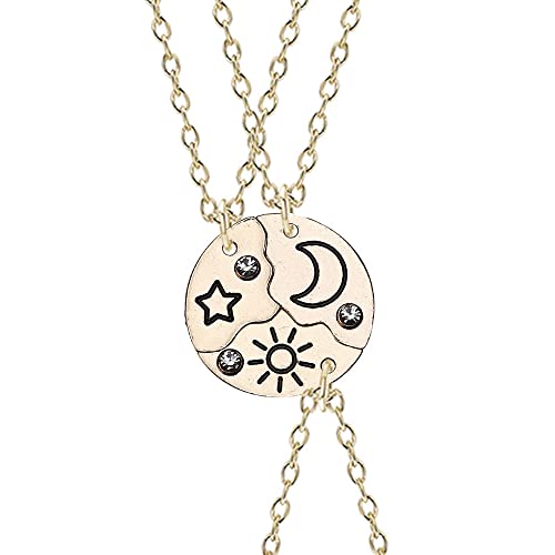 Friendship Sun Moon Star Necklace for Girls Women Christmas Gift for Best Friend Matching Bff Necklace for 3 Sister Necklaces Birthday Gifts for Daughter Friends