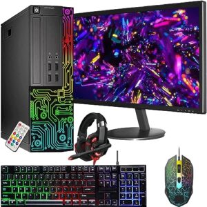 dell optiplex desktop rgb computer pc, intel core i7 quad-core processor, 16gb ram, 512gb ssd, 24 inch hdmi monitor, rgb keyboard mouse and headset, wifi, windows 10 pro (renewed)