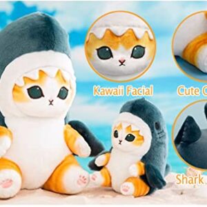 LKMYHY 7'' Cute Shark Cat Plush Toy, Fried Shrimp Kitten Stuffed Animal Doll, Soft Birthday & Christmas Gifts for Kids