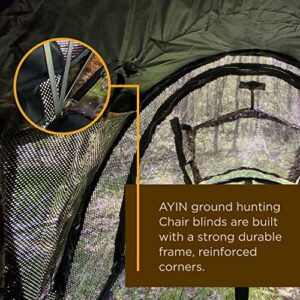 AYIN Hunting Chair Blind See Through with Carrying Bag, 1 Person Pop Up Ground Chair Blinds 270 Degree, Portable Durable Hunting Chair Tent for Deer & Turkey Hunting (Camouflage)