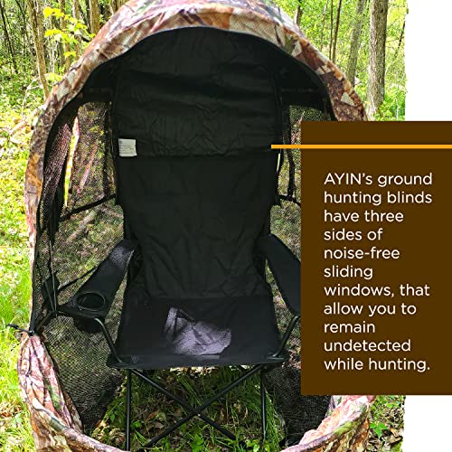 AYIN Hunting Chair Blind See Through with Carrying Bag, 1 Person Pop Up Ground Chair Blinds 270 Degree, Portable Durable Hunting Chair Tent for Deer & Turkey Hunting (Camouflage)