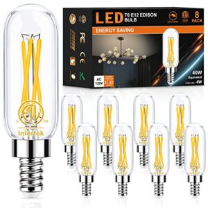 hansang e12 led bulbs dimmable, 40w equivalent, 3000k soft white, t6 tube candelabra led light bulbs for chandelier, light bulbs small base with filament clear glass, 120v, cri85+, 400lm, 8 pack