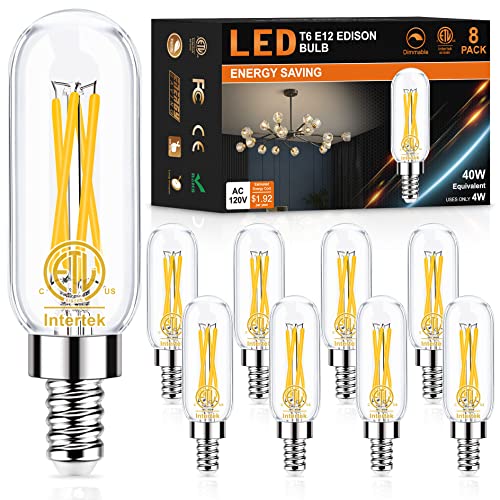 hansang E12 LED Bulbs Dimmable, 40W Equivalent, 3000K Soft White, T6 Tube Candelabra LED Light Bulbs for Chandelier, Light Bulbs Small Base with Filament Clear Glass, 120V, CRI85+, 400LM, 8 Pack