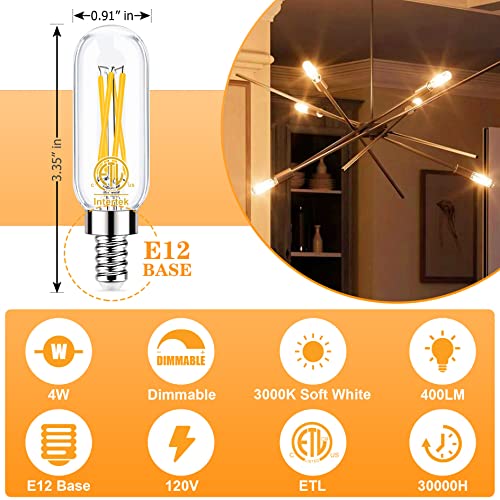 hansang E12 LED Bulbs Dimmable, 40W Equivalent, 3000K Soft White, T6 Tube Candelabra LED Light Bulbs for Chandelier, Light Bulbs Small Base with Filament Clear Glass, 120V, CRI85+, 400LM, 8 Pack