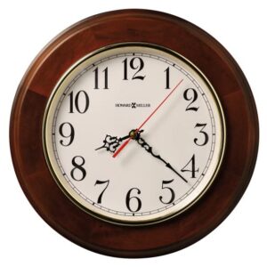 Howard Miller Culdesac Wall Clock 547-659 – 11.5-Inch Windsor Cherry Finish, Round Brass-Finished Bezel, Natural Home Decor, Off-White Dial, Quartz Movement Timepiece