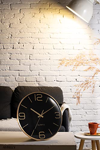 AYRELY® 12 Inch Silent Modern Wall Clocks Battery Operated, Wall Clock for Living Room Décor,Gold Metal Frame Clock Decorative for Bedroom,Kitchen,Office