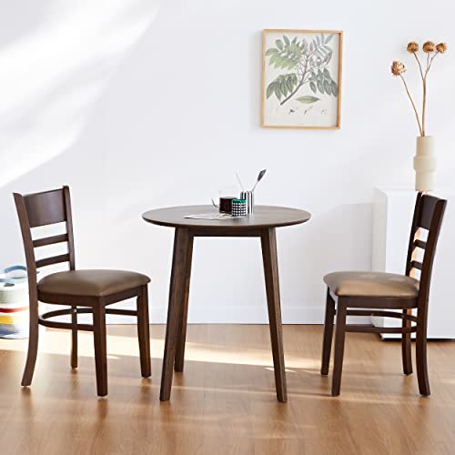 Livinia 3-Piece Dining Table Set, Canberra 28.3" Round Table (Walnut) Cabin Chair (Walnut) Set for Two