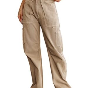 Dokotoo Lounge Women's Pants 2023 Palazzo Dress Pants for Women High Waisted with Pockets Jogger Stretchy Y2K Cargo Pants Khaki