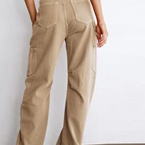 Dokotoo Lounge Women's Pants 2023 Palazzo Dress Pants for Women High Waisted with Pockets Jogger Stretchy Y2K Cargo Pants Khaki