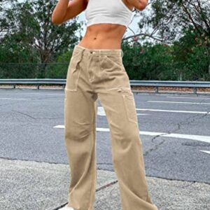 Dokotoo Lounge Women's Pants 2023 Palazzo Dress Pants for Women High Waisted with Pockets Jogger Stretchy Y2K Cargo Pants Khaki