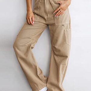 Dokotoo Lounge Women's Pants 2023 Palazzo Dress Pants for Women High Waisted with Pockets Jogger Stretchy Y2K Cargo Pants Khaki