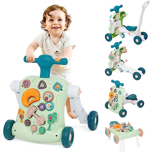 Sit to Stand Learning Walker 6 in 1 Baby Learning Walkers Early Education Activity Center with Lights Sounds, Music Learning Play Toys Toddler Walker Push Toy for Girls Boys