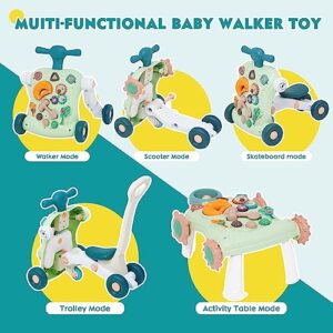 Sit to Stand Learning Walker 6 in 1 Baby Learning Walkers Early Education Activity Center with Lights Sounds, Music Learning Play Toys Toddler Walker Push Toy for Girls Boys