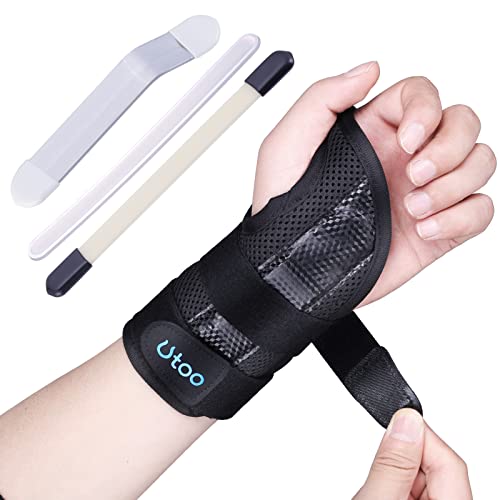 Utoo Carpal Tunnel Wrist Brace with 3 Stays for Women Men, Breathable Wrist Support Splint Night Support with Silky-smooth Cotton Lining, Hand Brace for Arthritis , Tendonitis, Sprains - Left Hand L/XL