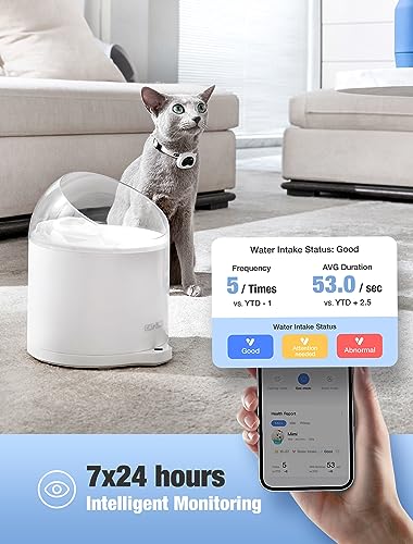 CATLINK Cat Water Fountain with Wireless Pump, 91.71oz/2.6L, Ultra Quiet, Ultrafiltration, Health Monitoring, for Cat Inside, App Control, Automatic Pet Drinking Fountains, CATLINK Pure 2