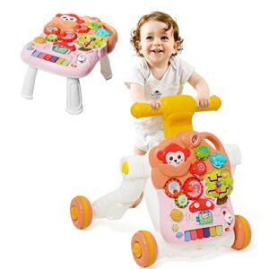 3 in1 sit-to-stand learning walker, baby push walker with musical play table early education activity center orange