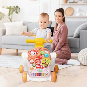 3 in1 Sit-to-Stand Learning Walker, Baby Push Walker with Musical Play Table Early Education Activity Center Orange