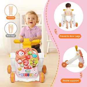 3 in1 Sit-to-Stand Learning Walker, Baby Push Walker with Musical Play Table Early Education Activity Center Orange