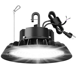 jc-lgl ufo led high bay light 100w, high bay led lights 14,000lm 0-10v dimmable, 6' cable with us plug, hanging hook, safe rope, etl listed led high bay light for warehouse factory barn shop