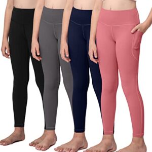 Yoga Active Leggings for Girls with 2 Pockets - Kids Workout Yoga Pants for Athletic (Pack of 4)