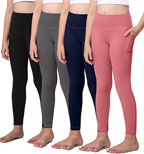 Yoga Active Leggings for Girls with 2 Pockets - Kids Workout Yoga Pants for Athletic (Pack of 4)