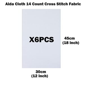 Wijavija Aida Cloth 14 Count Cross Stitch Fabric 6 Pieces Set White 12inch x 18inch for Craft Embroidery