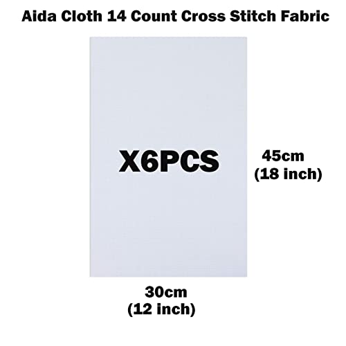 Wijavija Aida Cloth 14 Count Cross Stitch Fabric 6 Pieces Set White 12inch x 18inch for Craft Embroidery