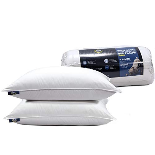 Serta 233 Thread Count White Feather Goose Down Pillow 100% Cotton King Size 2 Pack Pillow for Back Sleeper