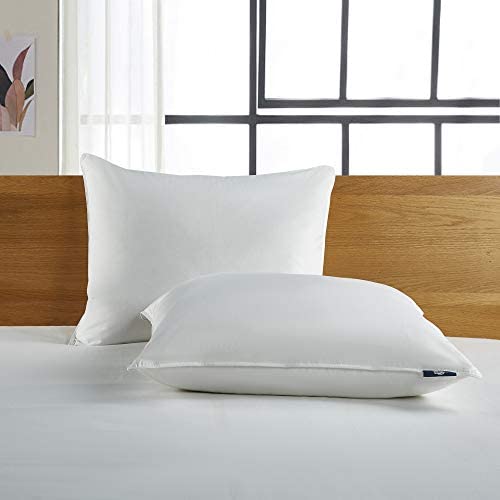 Serta 233 Thread Count White Feather Goose Down Pillow 100% Cotton King Size 2 Pack Pillow for Back Sleeper