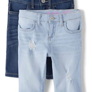 The Children's Place Girls' Denim Skimmer Jean Shorts, 2 Pack, Tessa Wash/Medium Blue Wash, 8