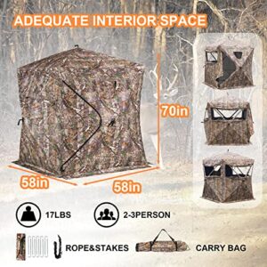 Uyittour Hunting Blind, Ground Blinds for Deer Hunting 2-3 Person, 270 Degree See Through Pop Up Blind Hunting Tent with Tripod Chair for Turkey and Deer Hunting