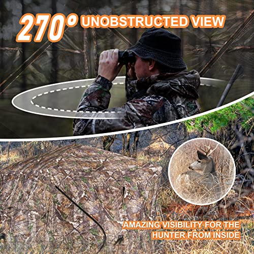 Uyittour Hunting Blind, Ground Blinds for Deer Hunting 2-3 Person, 270 Degree See Through Pop Up Blind Hunting Tent with Tripod Chair for Turkey and Deer Hunting