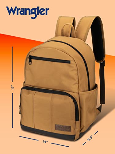 Wrangler Industry Backpack Classic Logo Water Resistant Casual Daypack with Padded Laptop Notebook Sleeve (Brown Duck)