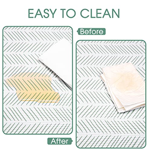 Glotoch Premium Non Slip Shelf Liner, Non Adhesive Drawer Liner, Waterproof Shelf Liners for Kitchen Cabinets, Drawer, Fridge, Wire Shelving, Pantry-12" X240", Heavy Duty, White and Green Herringbone