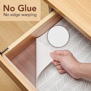 Glotoch Premium Non Slip Shelf Liner, Non Adhesive Drawer Liner, Waterproof Shelf Liners for Kitchen Cabinets, Drawer, Fridge, Wire Shelving, Pantry-12" X240", Heavy Duty, White and Green Herringbone