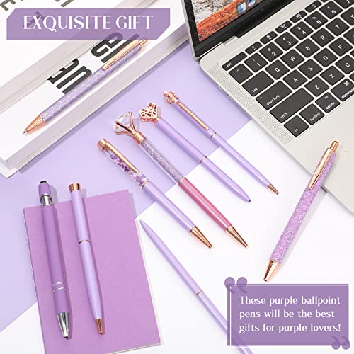 9 Pcs Ballpoint Pens Set Metal Crystal Diamond Pen Liquid Sand Glitter Pen for Journaling Black Ink Pretty Cute Pens Fancy Pens Gifts for Women Girls Back to School Office Desk (Purple)