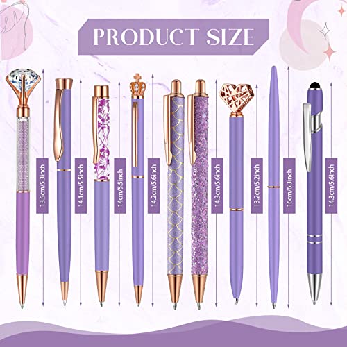 9 Pcs Ballpoint Pens Set Metal Crystal Diamond Pen Liquid Sand Glitter Pen for Journaling Black Ink Pretty Cute Pens Fancy Pens Gifts for Women Girls Back to School Office Desk (Purple)