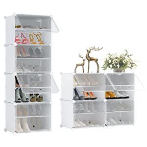 unzipe shoe rack, 8-tier shoe storage cabinet 16 pair free standing shoe racks plastic shoes shelves diy cube organizer for closet hallway bedroom entryway garage, white