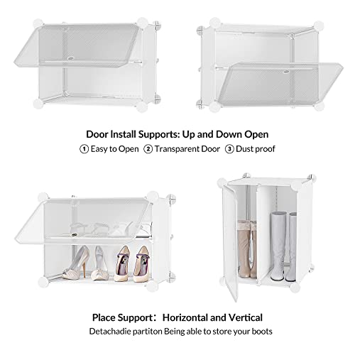 UNZIPE Shoe Rack, 8-Tier Shoe Storage Cabinet 16 Pair Free Standing Shoe Racks Plastic Shoes Shelves DIY Cube Organizer for Closet Hallway Bedroom Entryway Garage, White