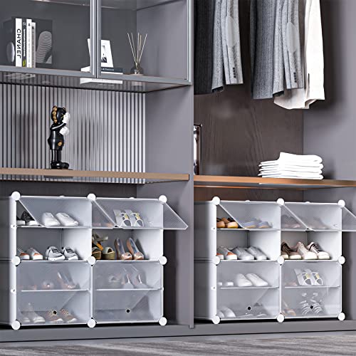 UNZIPE Shoe Rack, 8-Tier Shoe Storage Cabinet 16 Pair Free Standing Shoe Racks Plastic Shoes Shelves DIY Cube Organizer for Closet Hallway Bedroom Entryway Garage, White