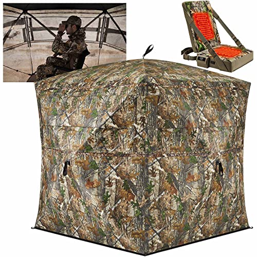 TIDEWE Hunting Blind (Camouflage) & Hunting Seat Cushion Heated with Backrest (Next Camo G2)