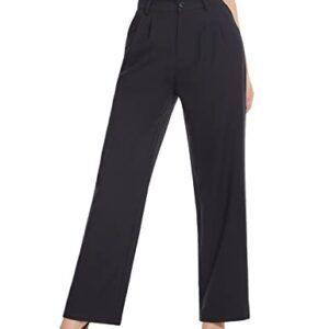 Tapata Womens Wide Leg High Waist Straight Leg Casual Pants Stretch Comfy Pockets Relaxed Fit, Black, 2