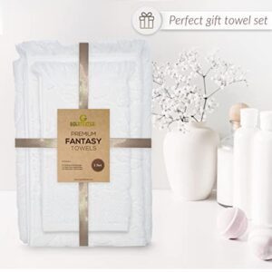 GOLD TEXTILES Fantasy Collection Premium Bathroom Towel Set Includes Oversized Bath Towel (27x54) - Hand Towel (16x30) 2 washcloths (13x13) - Perfect for Gift, Home,Hotel –Lightweight(White, Elegance)