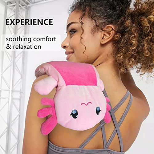 Microwave Heating Pads for Cramps & Period Pain Relief, 10" x 13" Cuddle & Cute Axolotl Microwavable Heating Pad for Menstruation with Washable Cover, Moist Heat Pack Gifts for Women & Girls, Pink