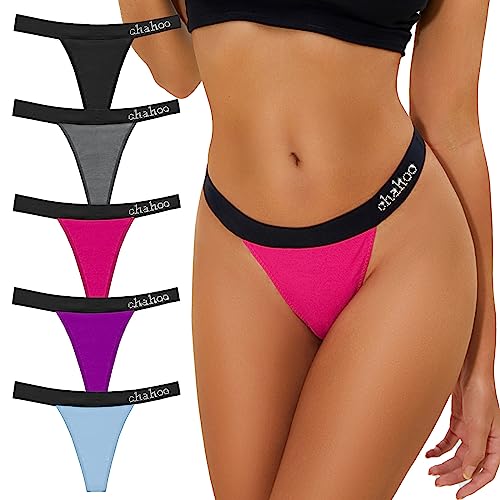 chahoo Thongs for Women Pack Sexy G String Thongs for Women Cotton Panties Low Rise Soft T-back Underwear women 5 Pack