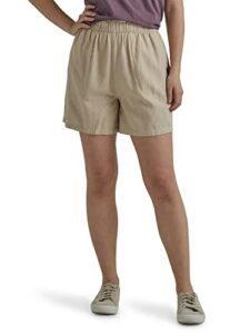 lee women's ultra lux mid-rise relaxed fit pull-on short, pioneer beige