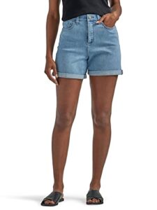 lee women's ultra lux high rise cuffed a-line denim short, dew drop