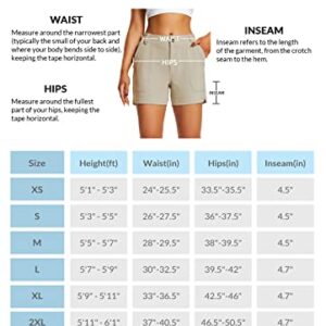 BALEAF Women's 4.5" Hiking Shorts Quick Dry Rip Stop Lightweight Athletic Shorts Stretch with Chop Pork Pockets Zipper UPF 50+ Khaki M