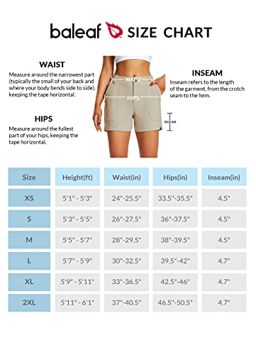 BALEAF Women's 4.5" Hiking Shorts Quick Dry Rip Stop Lightweight Athletic Shorts Stretch with Chop Pork Pockets Zipper UPF 50+ Khaki M